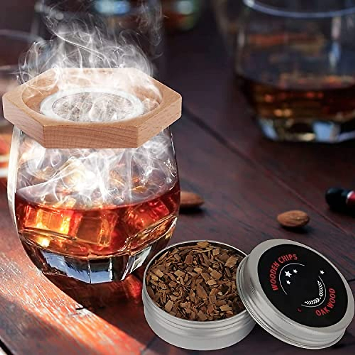 Cocktail Smoker, Seqissur Old Fashioned Smoker Kit with 4 Flavors Wood Chips for Whiskey/Drink/Bourbon, Gift for Men/Whiskey Lover