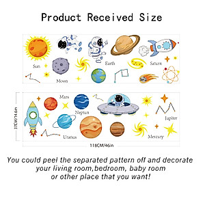 SUPERDANT Universe Wall Stickers Space Astronauts Planet Wall Decals Peel and Sticker DIY Wall Art Decors Mars Moon Uranus Jupiter Neptune Saturn Stickers for Kids Bedroom Classroom Nursery