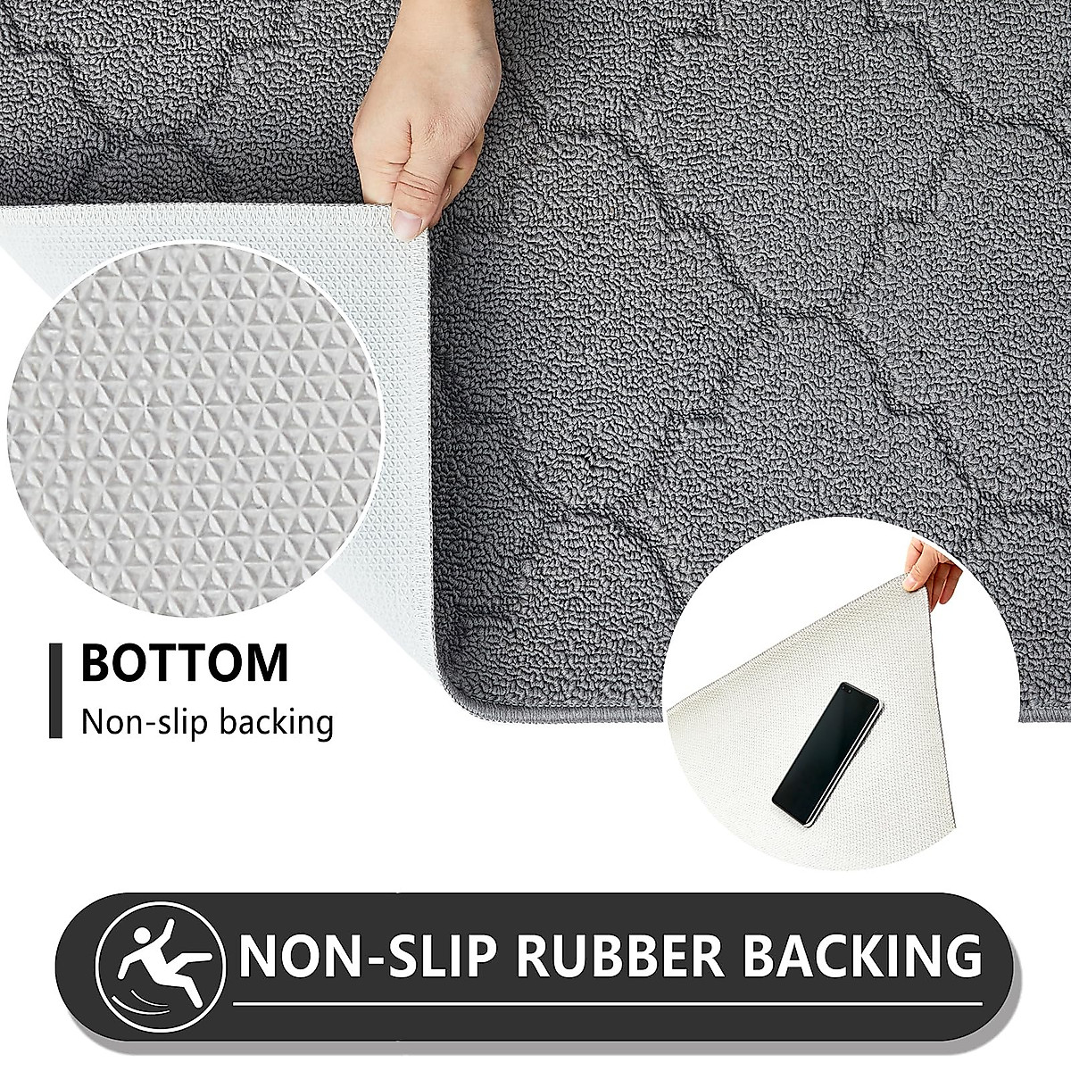 REFETONE Indoor Doormat, Front Back Door Mat, 20x32, Non-Slip Absorbent Resist Dirt Door Mats, Machine Washable Low-Profile Inside Floor Mat Door Rugs for Entryway, Grey