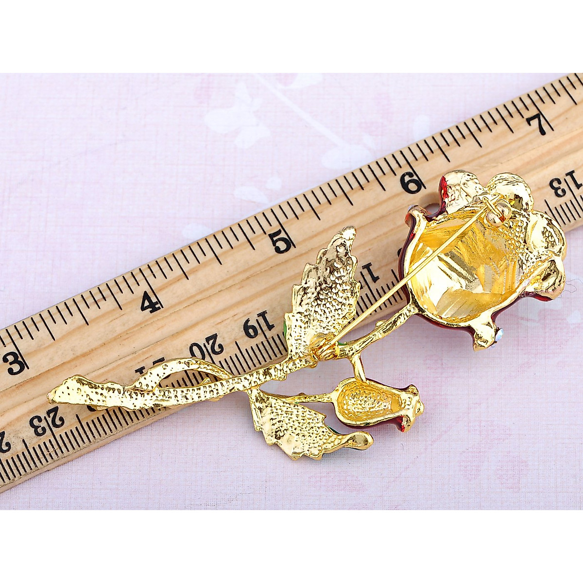 Alilang Womens Belle Red Rose Flower Enamel Crystal Rhinestone Brooch Pin Golden Tone