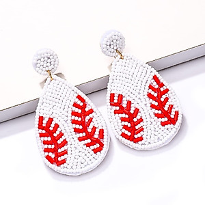 2 Pairs Beaded Baseball Earrings Sports Earring for Women Statement Game Team Sports Ball Dangle Drop Earrings Theme Party Jewelry Gifts (Style A)