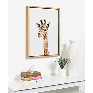 Kate and Laurel Sylvie Baby Giraffe Animal Print Portrait Framed Canvas Wall Art by Amy Peterson, 18x24 Natural