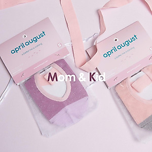 Aprilaugust Non Skid Grip Cotton Socks for Kids, Perfect for Daily wear, Yoga, Dance, Barre, Ballet (US, Age, 4 Years, 7 Years, Pink S Kids + Purple S Mom)