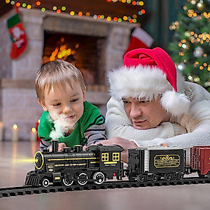 Electric Rechargeable Train Toy with Steam Engine for Kids 3 4 5 6 7+ Years Old, Model Train Set, Light and Sounds for Boys & Girls