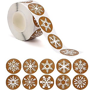 CCINEE Snowflake Stickers,Self Adhesive Snow Round Stickers for Christmas Label and Wrapping Supply,500PCS