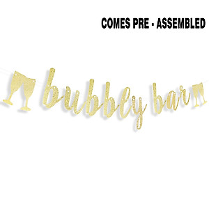 LINGTEER Bubbly Bar Gold Glitter Bunting Banner Perfect for Wedding Bridal Shower Bachelorette Party Gift Keepsake Decorations Backdrop Sign.