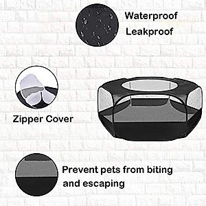 Linifar Small Animals Playpen, Portable Pet Tent Fence with Zippered Cover Outdoor/Indoor Exercise Anti Escape Yard Fence for Puppy Kitten Rabbit Bunny Hamster Rat Guinea Pig Hedgehog Ferret (Black)