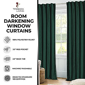 Tribeca Living Luxury Velvet Room Darkening Window Curtains - 50 x 96-Inch, Emerald Green, 2 Panels (Rod Pocket/Back Tab), (VELSOCUR96EG)