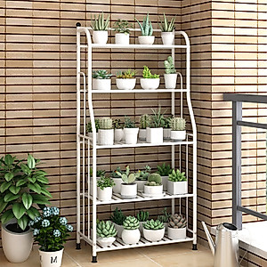 Casulo 5 Tier Metal Standing Shelf Iron Sheet Storage Space Saver, Heavy Duty Storage Tower Rack, Multifunctional Shelving Unit Organizer Outdoor Flower Stand for Kitchen Bathroom Garage Pantry