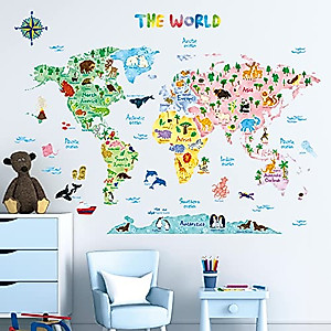DECOWALL BS-1615S Animal World Map Kids Wall Stickers Wall Decals Peel and Stick Removable Wall Stickers for Kids Nursery Bedroom Living Room (Large) décor