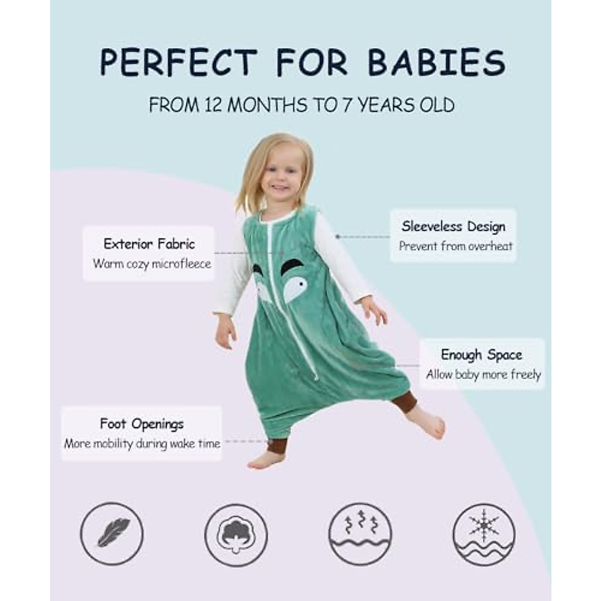 Bycc Bynn Toddler and Early Walker Sleep Fleece Sack with Feet, Baby Sleeveless Wearable Blanket Sleeping Bag (Fox, Small (1-3T))