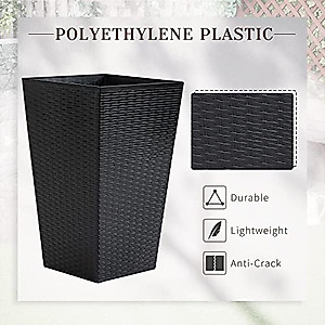 Outsunny Set of 3 Tall Planters with Drainage Hole, Outdoor Flower Pots, Indoor Planters for Porch, Front Door, Entryway, Patio and Deck, Black