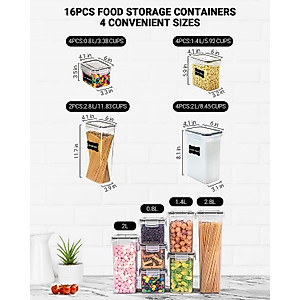 DMH [14 Pack] Airtight Food Storage Containers With Lids For Kitchen Organization And Storage Pantry Flour Sugar Pasta Dry Food Cereal Container - Free Labels Marker & Spoon Set