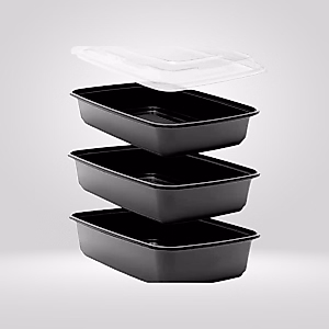 Generic BUHAYA Meal Prep Food Container with Lid, 58oz, 10 Sets/Pack - One Compartment Disposable Bento Boxes with lids- Stackable - Freezer Safe Plastic Bento Boxes To Go - BPA Free, Large, Black
