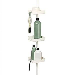 Zenna Home Tension Pole Shower Caddy, 3 Basket Shelves, Adjustable, 60 to 97 Inch, White