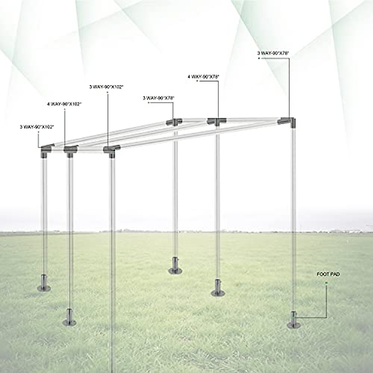 Simond Store Canopy Fittings Kit for 10’X 30’ Frame Slant Roof, Low Peak Connectors for Carport Frame Boat Shelter Outdoor Canopies Party Tents Garage Batting Cage Garden Shade