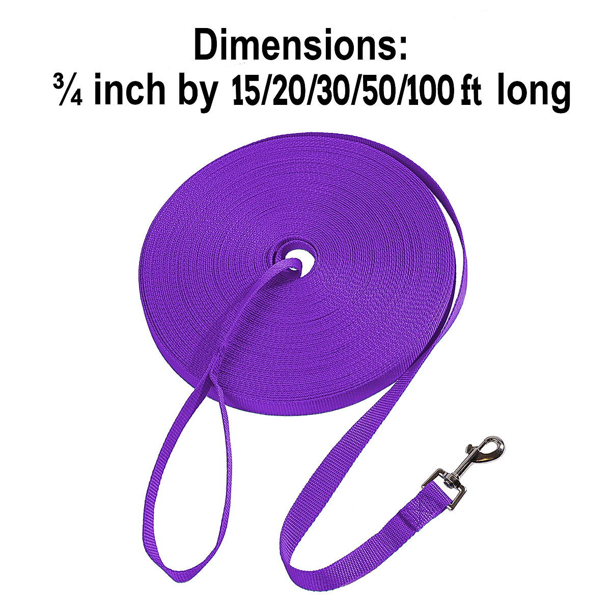 Hi Kiss Dog/Puppy Obedience Recall Training Agility Lead - 15ft 20ft 30ft 50ft 100ft Training Leash - Great for Training, Play, Camping, or Backyard Purple 15 Feet