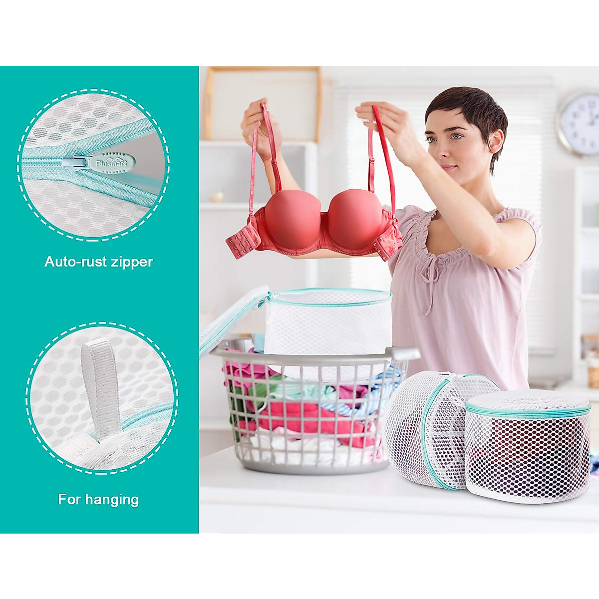 Plusmart Large Mesh Lingerie Bags for Laundry, Bra Washing Bag for Washing Machine/Washer, D to E Cup,3 Pack White