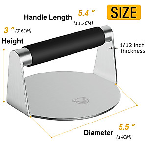 PMYEK Smash Burger Press with Anti-Scald Handle, 5.5 Inch Hamburger Smasher Tool, Meat Bacon Grill Tortilla Press, Patty Maker, Professional Griddle Accessories, Grill Press- Cooking Essentials