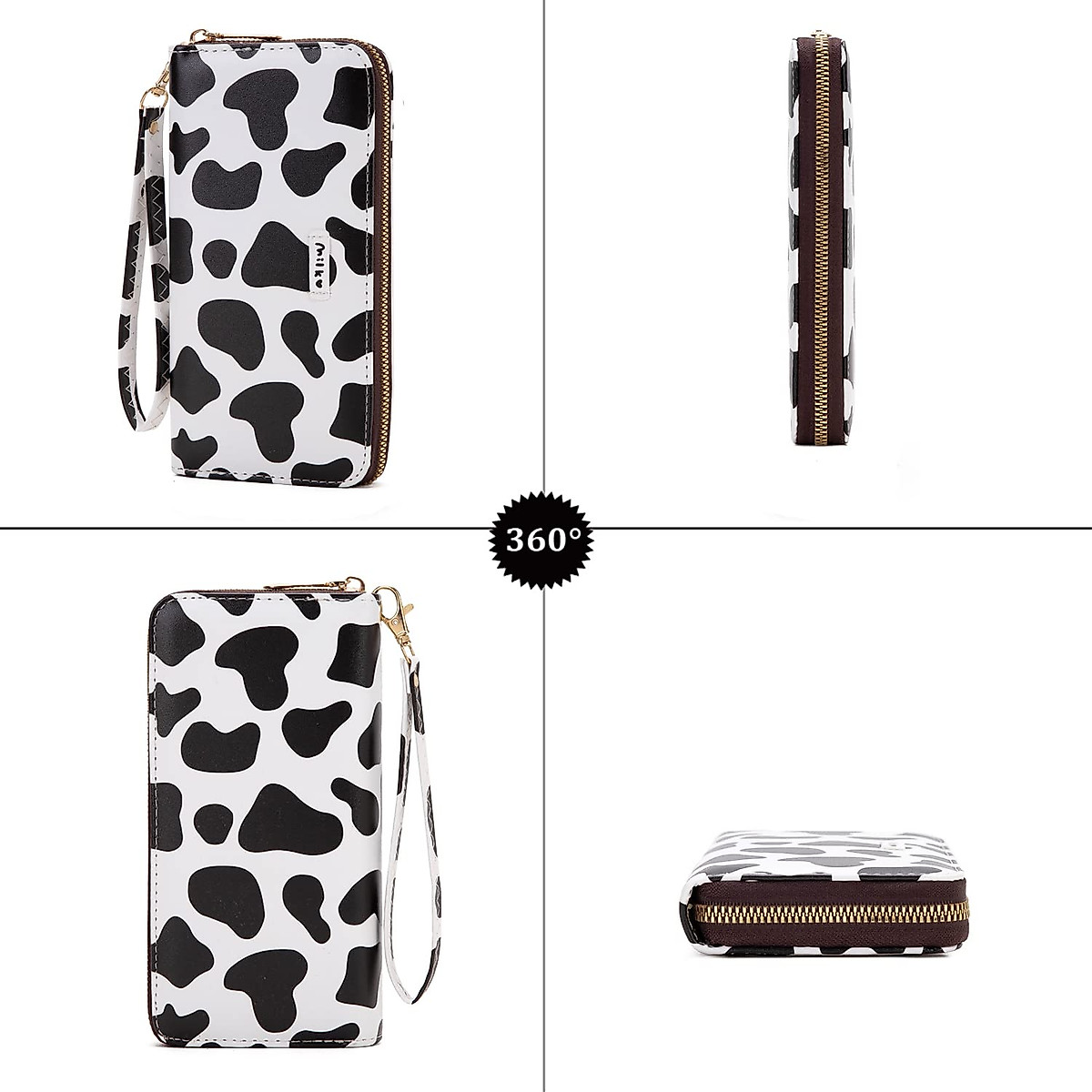 Ecohaso Womens Wallet Ladies Leather Clutch Wallets Zip Around Large Long Wristlet Card Holder Organizer Phone Purse for Women and Ladies (PINK WHITE)