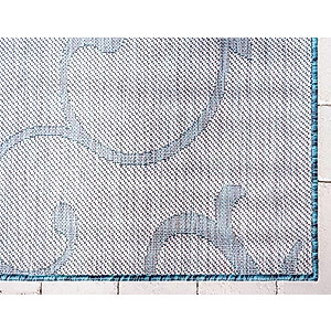 Unique Loom Outdoor Botanical Collection Area Rug - Curl (7' 1" x 10' Rectangle, Teal/ Ivory)