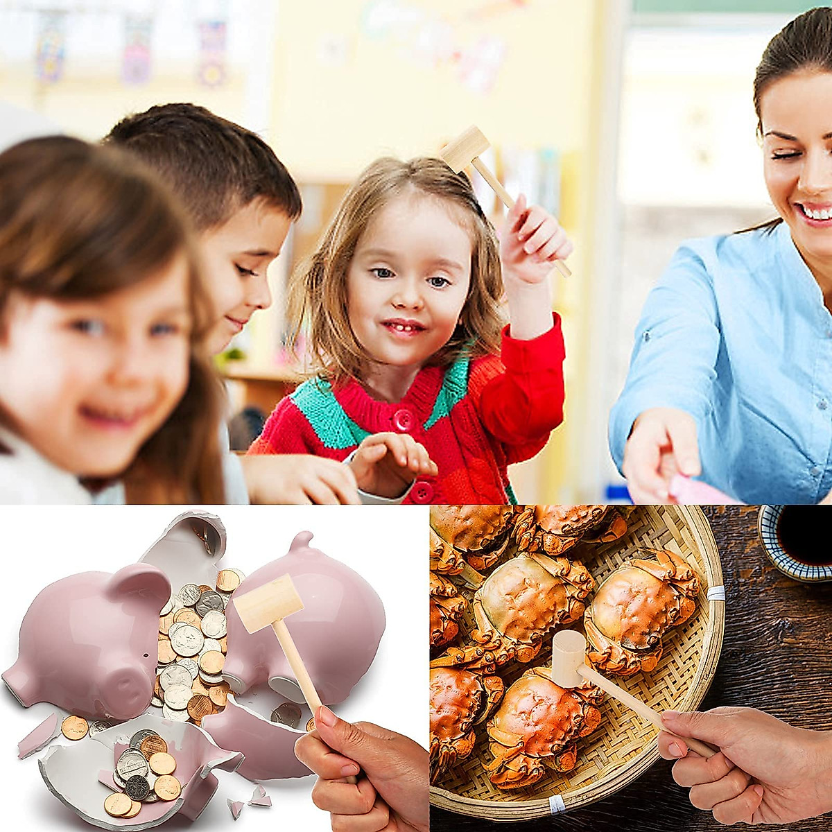 DEAYOU 60 PCS Mini Wooden Hammers Mallets, Crab Mallet Wood Hammer for Chocolate, Breakable Hearts, Small Multi-Purpose Hardwood Cracking Tool Beating Gavel for Lobster, Seafood, Shellfish, Crafts