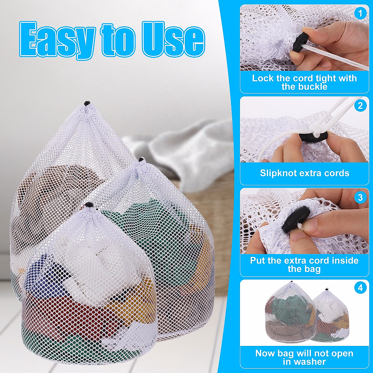 3 Pcs Mesh Laundry Bags Large Washable Laundry Bags Mesh Wash Bags with Drawstring Closure Mesh Washing Bags for Delicates Clothes Bed Linen Toys College Dorm Apartment, 3 Size