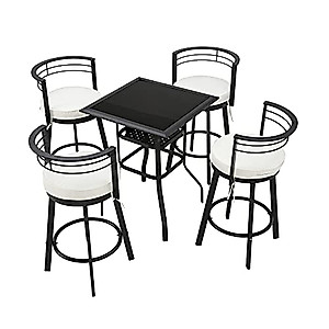 LOKATSE HOME 5 Piece Outdoor Dining Set Chairs and Square Bar Table for Backyard, Porch or Garden, Beige