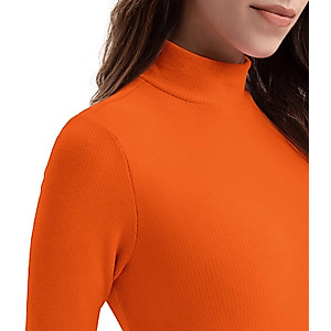 Zengjo Long Sleeve Mock Neck Tops for Women (Orange,L)