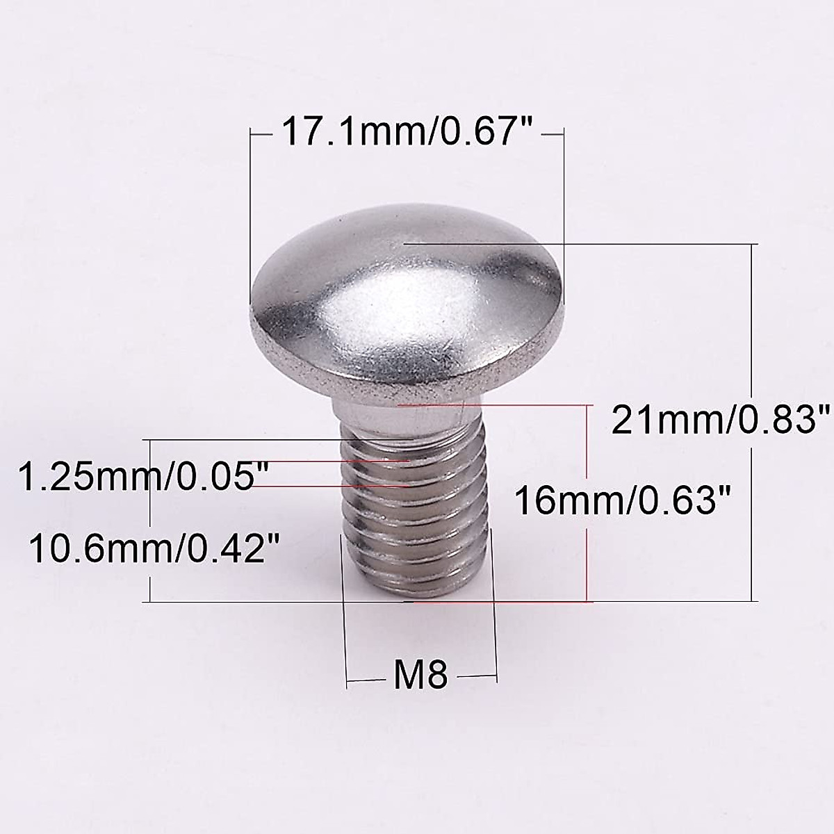Yinpecly 20Pcs Carriage Bolts M8×16mm Round Head Square Neck Bolt Fasteners 304 Stainless Steel 1.25mm Pitch Silver Tone