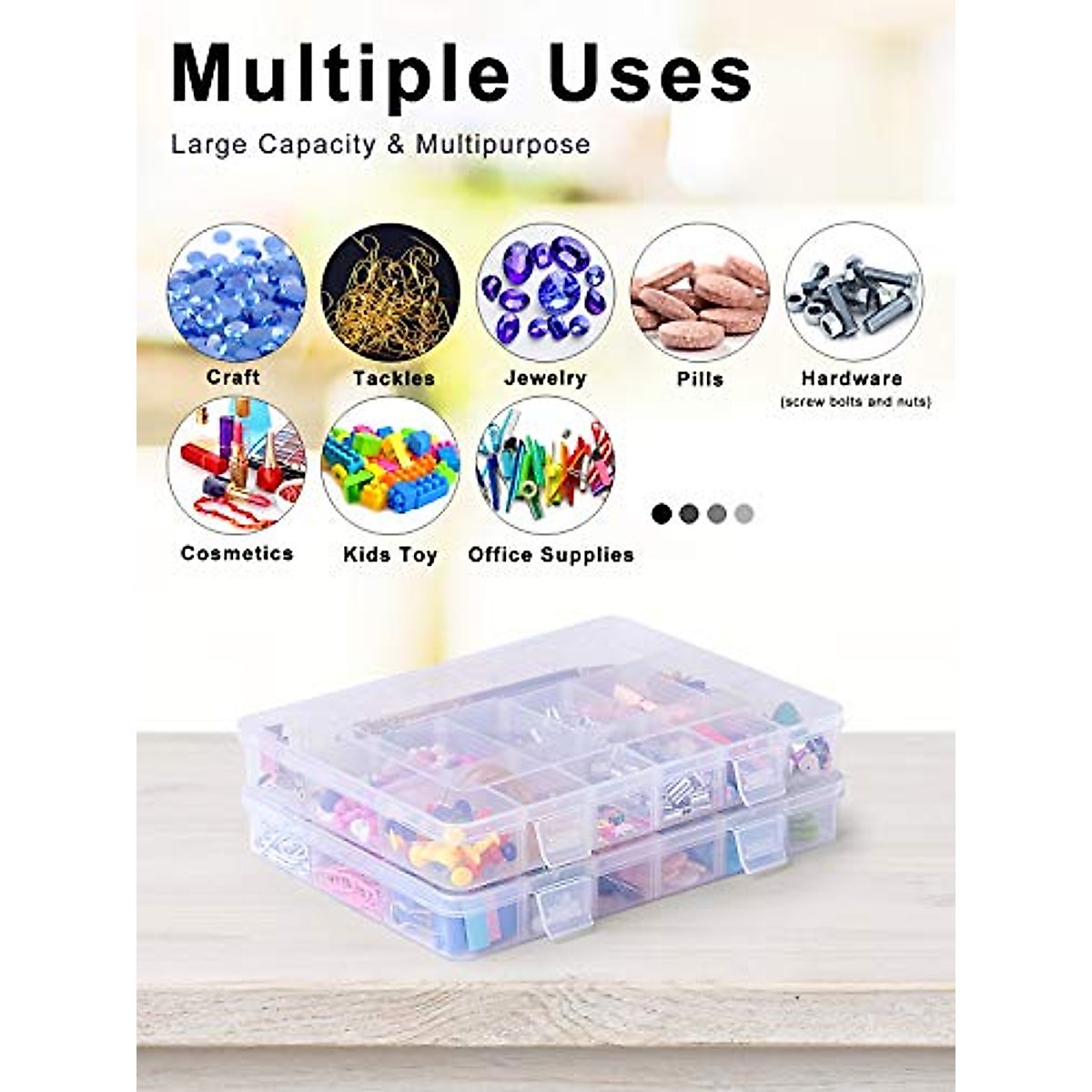iBune 2 Pack 18 Grids Plastic Compartment Container, Bead Storage Organizer Box Case with Adjustable Removable Dividers for Jewelry Craft Tackles Tools, Size 7.8 x 6.3 x 1.2 in, White