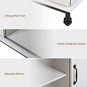 WAMPAT Storage Cabinet with Sliding Barn Door,Decorative Farmhouse Buffet Cabinet Coffee Bar Cabinet Accent Cabinet Entryway Storage Table for Living Room,Bathroom and Kitchen,Metal Feet,35 Inch,White