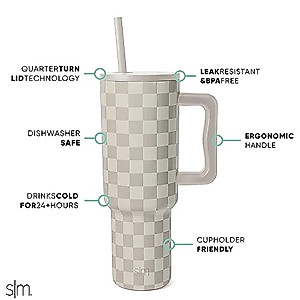 Simple Modern 40 oz Tumbler with Handle and Straw Lid | Insulated Cup Reusable Stainless Steel Water Bottle Travel Mug Cupholder Friendly | Gifts for Women Him Her | Trek Collection | Checkmate