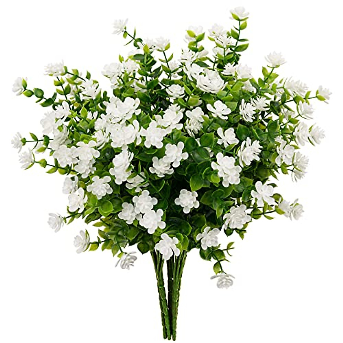 IJIANG 6Pcs Artificial Flowers Outdoor Fake Flowers for Decoration UV Resistant Faux Plastic Greenery Shrubs Plants Home Garden Porch Window Box Decor (White)