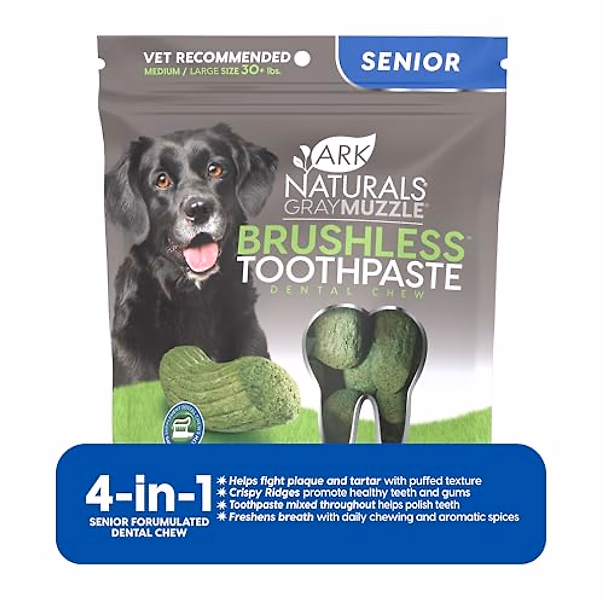 Ark Naturals Gray Muzzle Brushless Toothpaste, Senior Dog Dental Chews for Large Breeds, Vet Recommended for Plaque, Bacteria & Tartar Control, 1 Pack