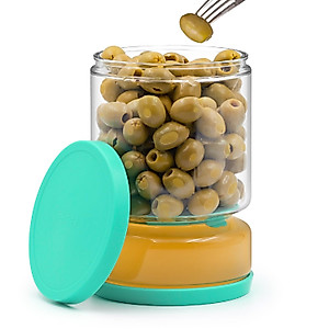 ForTidy Glass Pickle Jar with Strainer Flip - Airtight Olive Container with Silicone Lids, 50.72oz Kitchen Organization Must-Have Versatile Hourglass Jar, BPA-Free, Dishwasher Safe (Green)
