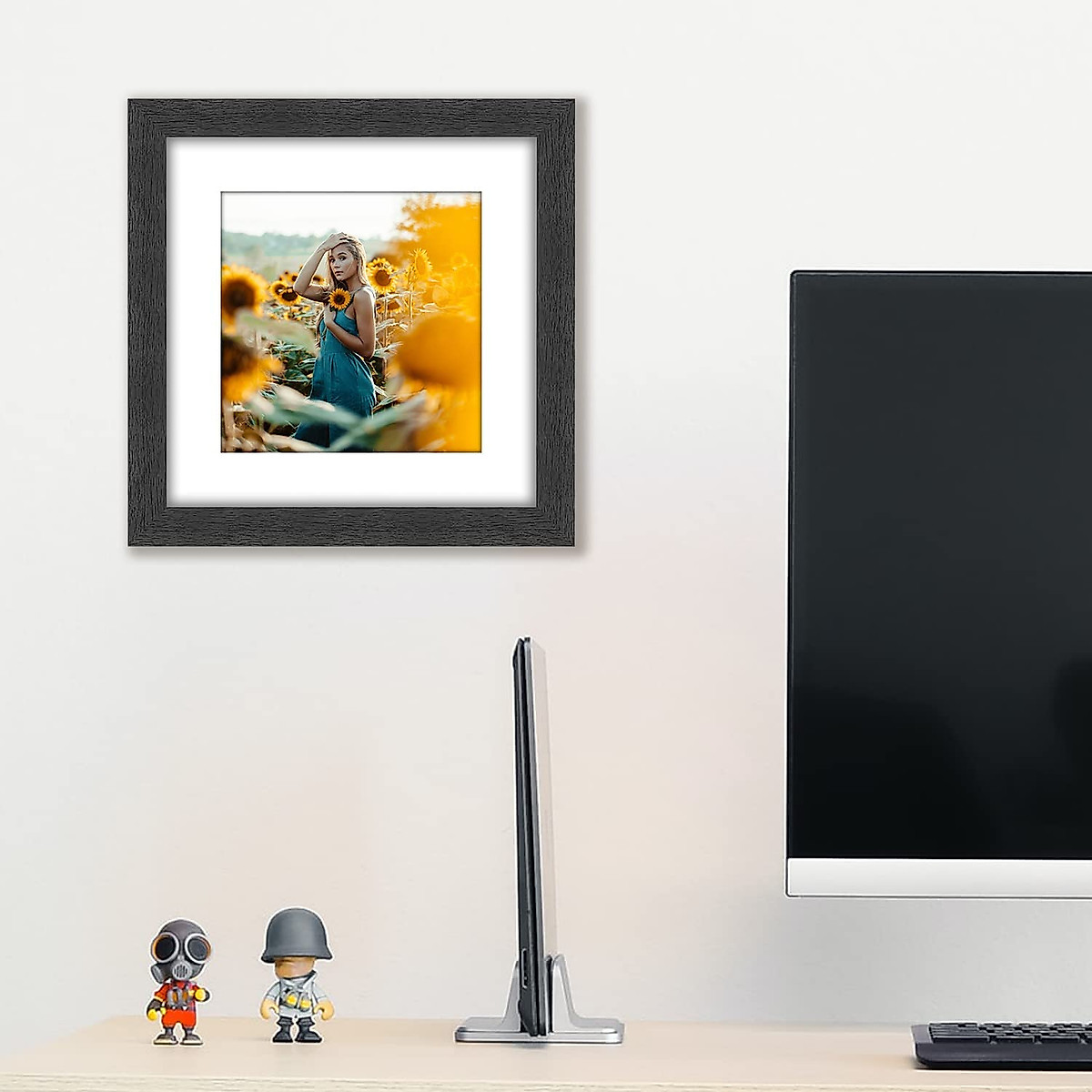 VMUZEDER 8x8 Picture Frame Rustic Black Wood Set of 6,Display Pictures 5x5 with Mat or 8x8 Without Mat,Multi Photo Frames Collage for Wall or Tabletop Display