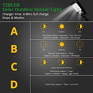Duewot Solar Lights Outdoor, 120 Led Lamp Waterproof Cordless Solar Flood Light, Security Motion Sensor Light Luces Solares for Patio, Front Door, Deck, Fence, Gutter, Yard, Shed, Path (4 Pack)