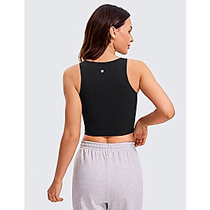CRZ YOGA Womens Butterluxe Double Lined Cropped Tank Tops High Neck Racerback Tanks Sleeveless Casual Workout Crop Top Black Medium