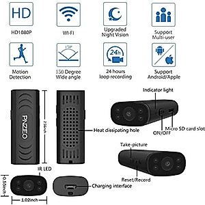 PNZEO W3 Mini Hidden Camera Portable Wireless WiFi Remote View IP Camera Super Small Home Security Cameras P2P Indoor Outdoor Video Record Smart Spy Camera