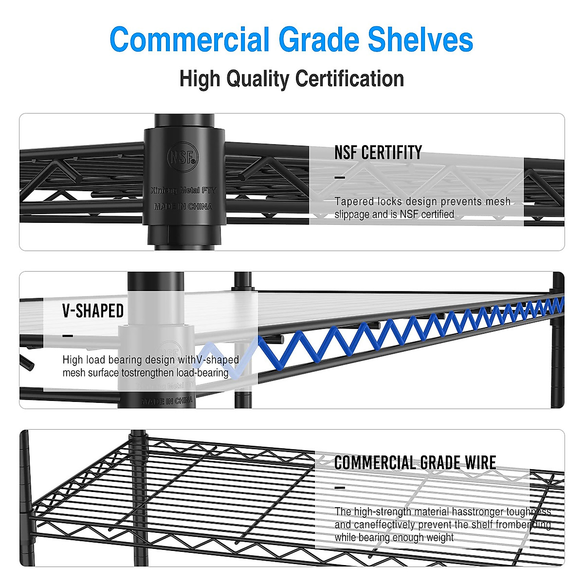 Fulocseny 7 Tier NSF Storage Rack, 2450lbs Capacity Heavy Duty, Metal Wire Shelving Units with 4 Wheels & Shelf Liners for Balcony Supermarket and Warehouse, 82" H x 48" L x 18" W Black