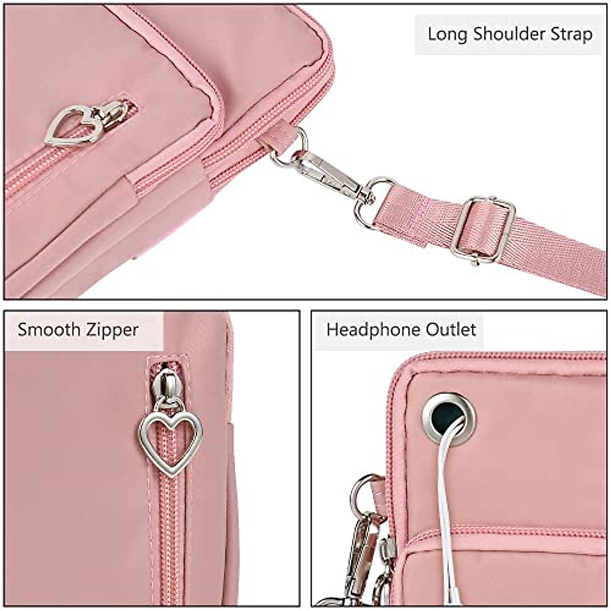 Small Crossbody Wallet Phone Bag, Nylon Cell Phone Purse, Travel Crossbody Bag Cell Phone Shoulder Bag Arm Bag Mini Wallet Purse, with Headphone Port (Pink)