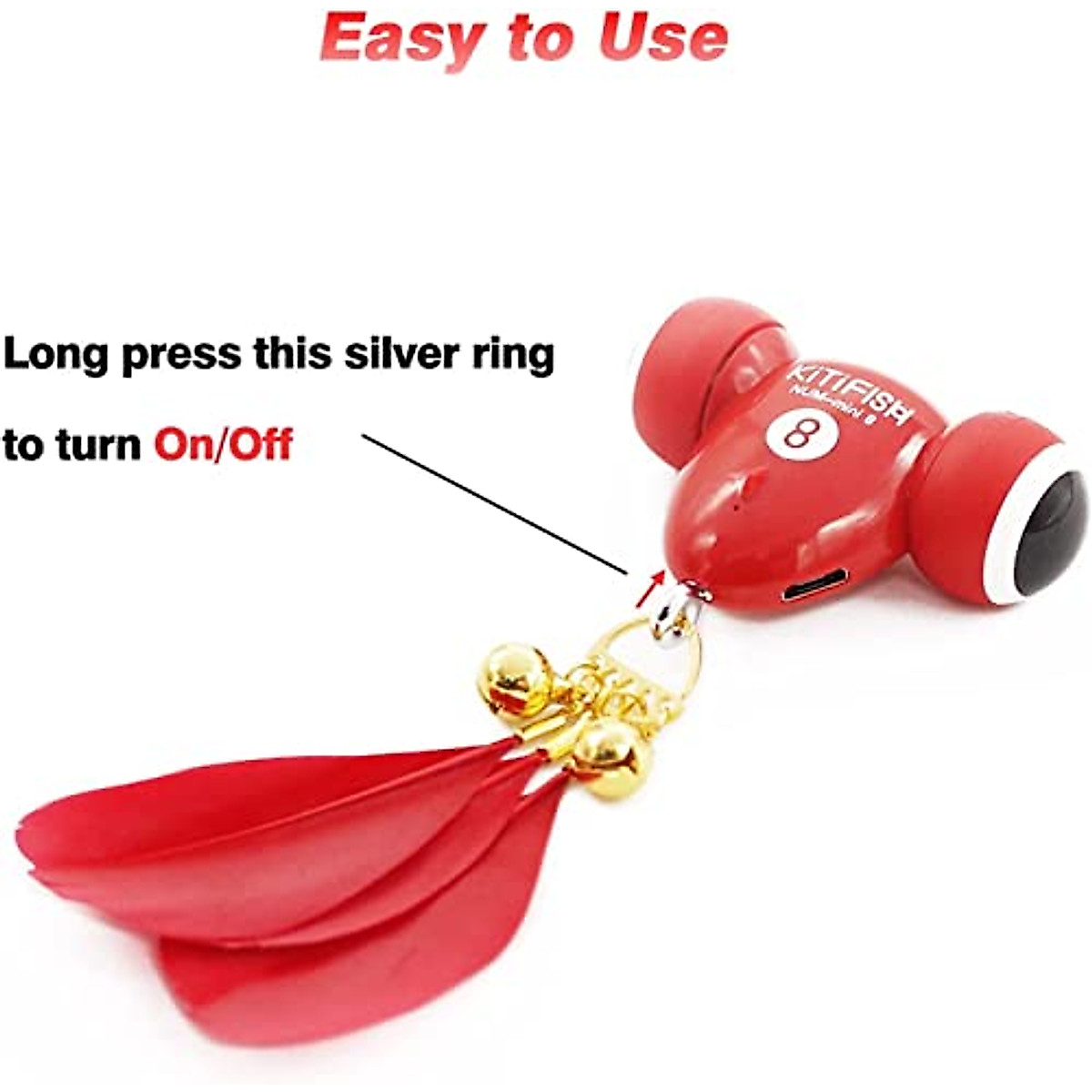 MayMaw Cat Toy, Interactive Cat Toy with Feather and Bell - Automatic Cat Toy for Play/Exercise Indoor, USB Charging, Engaging Fun, for Kittens