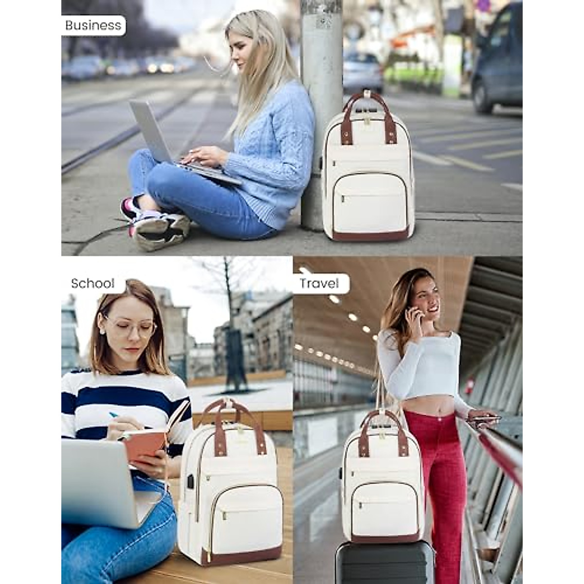 LOVEVOOK Laptop Backpack for Women, Anti-theft Work Travel Business Bag, 17 Inch Large Capacity Computer Backpacks Purse for Men, Casual Nurse Daypack with Lock, Beige-Brown