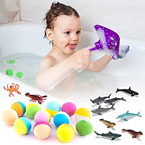 Bath Bombs for Kids with Surprise Inside - 12Pcs Kids Bubble Bath Fizzies with Sea Animal Toys. Gentle and Kids Safe for Skin Moisturize. Birthday Christmas Gifts for Boys Girls