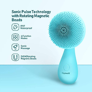 Caytraill Facial Cleansing Brush- Face Brush – 4 Function Modes – Rotating Magnetic Beads – Waterproof & Rechargeable – Portable & Ergonomic Handle – Skin Rejuvenation&Cleansing&Massage (Cyan)