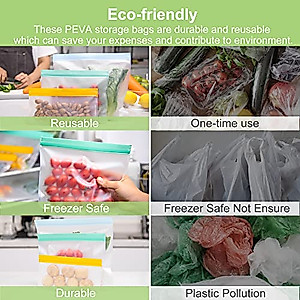 Ingeware Reusable Freezer Bags, 6 Pack Gallon Flat Reusable Freezer Bags Leakproof Resealable Freezer Bags for Meat Fruit Veggies Nuts (Blue)