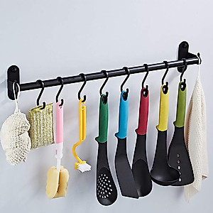 Pan Rack Storage Holder Organizer Utensil Wall Mounted Pot Modern Bar Aluminum Cabinet Shelf Hardware Punched Hanging Rail Kitchen Hanger(6 Hooks)