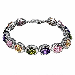 Oval Ladies Tennis Bracelet Garnet White Topaz Amethyst Citrine Peridot Pink Topza 7 inch (Multi Genstones)