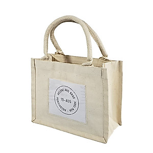 TBF Mini Canvas Reusable Gift Tote Bags w/Clear Front Pocket for Wedding Favors, Crafts, Decorations (10x8x5) (1 Bag, Natural)